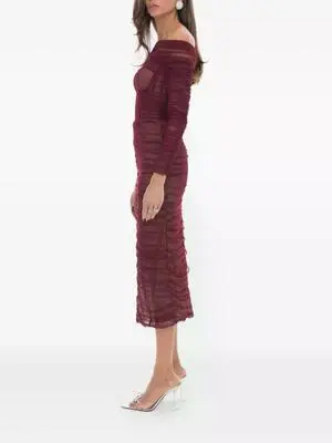 ANA RADU Off-shoulder Ruched Midi Dress - Red