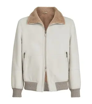 Brunello Cucinelli Leather Shearling Bomber Jacket