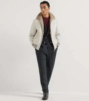 Brunello Cucinelli Leather Shearling Bomber Jacket