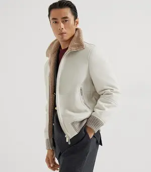 Brunello Cucinelli Leather Shearling Bomber Jacket