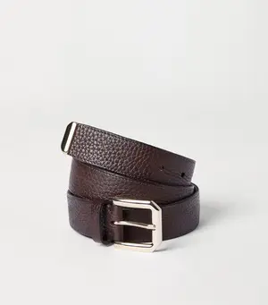 Brunello Cucinelli Grained Leather Belt With Buckle