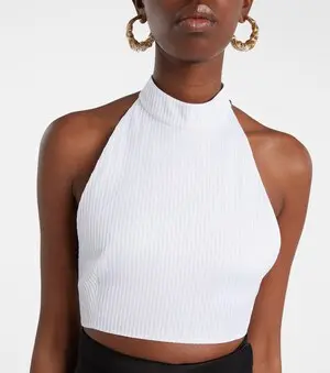 Alaïa Ribbed Halterneck Cotton Top - White