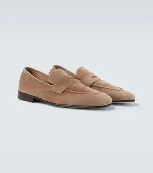 Brunello Cucinelli Suede Penny Loafers - Beige