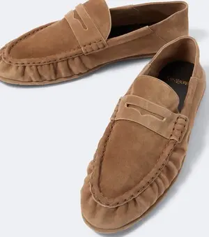 Saint Laurent Le Loafer Suede Penny Loafers - Beige