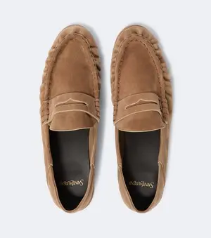 Saint Laurent Le Loafer Suede Penny Loafers - Beige