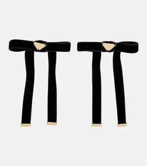 Prada Set Of 2 Bow-detail Velvet Barrettes - Black