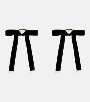 Prada Set Of 2 Bow-detail Velvet Barrettes - Black