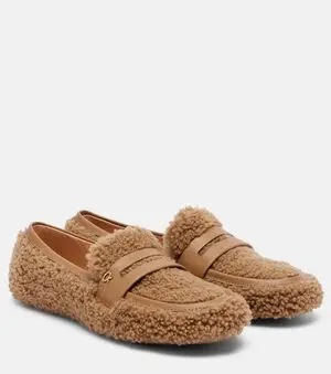 GIANVITO ROSSI Leather-trimmed Shearling Loafers - Beige