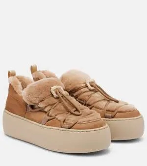 ROGER VIVIER Viv' Up Embellished Shearling And Suede Sneakers