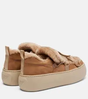ROGER VIVIER Viv' Up Embellished Shearling And Suede Sneakers