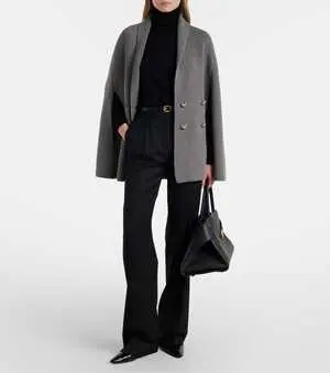 Max Mara Agenzia Double-breasted Virgin Wool Cape - Grey
