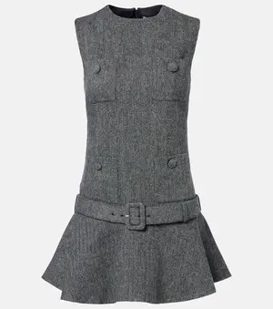 SELF-PORTRAIT Herringbone Wool-blend Minidress