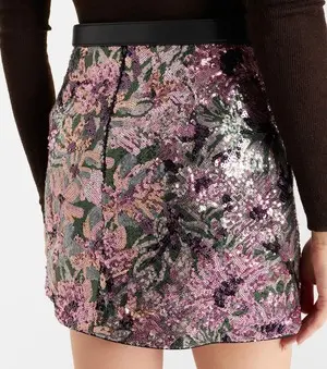 SELF-PORTRAIT Floral Sequined Mini Skirt - Multicoloured
