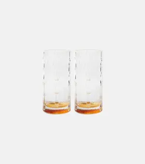 La DoubleJ Bamboo Set Of 2 Crystal Highball Glasses - Transparent