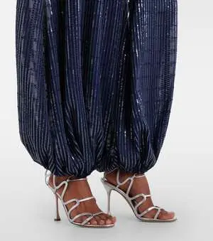 ADRIANA DEGREAS Sequined Wide-leg Pants - Blue