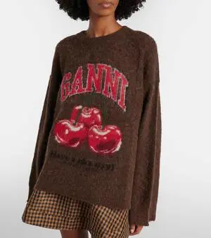 GANNI Printed Alpaca And Wool-blend Sweater - Brown