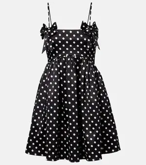 GANNI Bow-detail Polka-dot Satin Minidress - Black