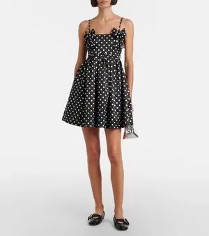 GANNI Bow-detail Polka-dot Satin Minidress - Black