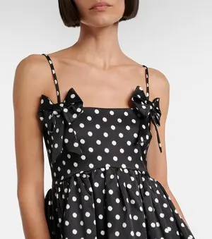GANNI Bow-detail Polka-dot Satin Minidress - Black