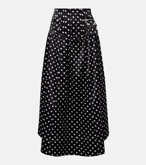 GANNI Polka-dot Satin Maxi Skirt - Black