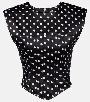 GANNI Polka-dot Satin Corset Top - Black