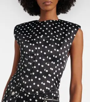 GANNI Polka-dot Satin Corset Top - Black