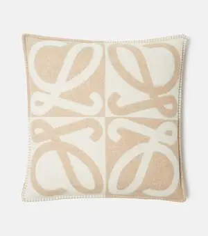 Loewe Anagram Wool And Cashmere Jacquard Cushion - Beige