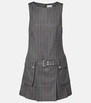 GANNI Belted Pinstripe Minidress - Grey