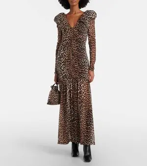 GANNI Leopard-print Cloqué Maxi Dress
