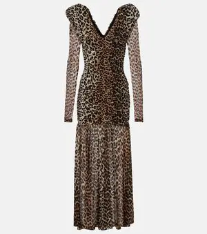 GANNI Leopard-print Cloqué Maxi Dress - Brown