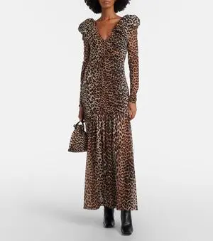 GANNI Leopard-print Cloqué Maxi Dress