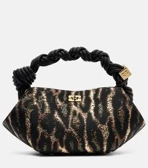 GANNI Mini Leopard-print Cloqué Top-handle Bag - Black