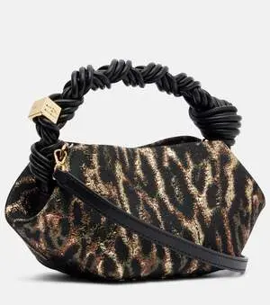 GANNI Mini Leopard-print Cloqué Top-handle Bag - Black