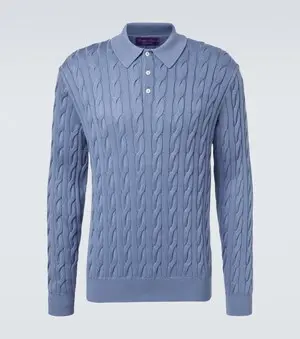 Ralph Lauren Purple Label Cable-knit Cotton And Silk Polo Sweater - Blue