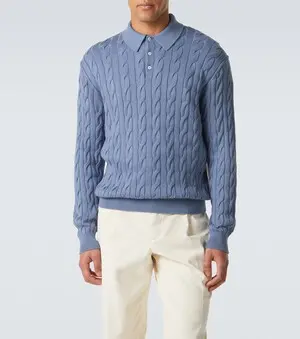 Ralph Lauren Purple Label Cable-knit Cotton And Silk Polo Sweater - Blue