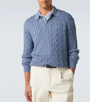 Ralph Lauren Purple Label Cable-knit Cotton And Silk Polo Sweater - Blue