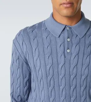 Ralph Lauren Purple Label Cable-knit Cotton And Silk Polo Sweater - Blue