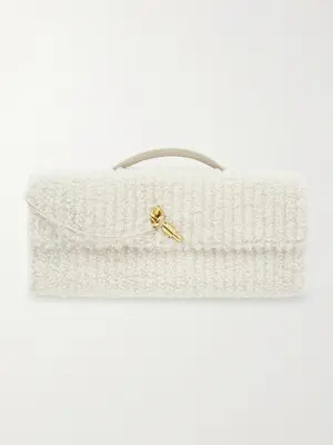 Bottega Veneta Andiamo Long Leather-trimmed Ribbed Bouclé Clutch - Neutrals