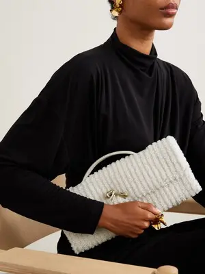 Bottega Veneta Andiamo Long Leather-trimmed Ribbed Bouclé Clutch - Neutrals