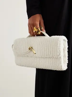 Bottega Veneta Andiamo Long Leather-trimmed Ribbed Bouclé Clutch - Neutrals