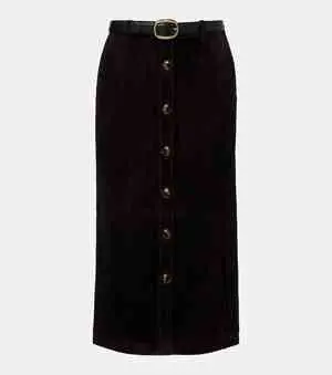 SELF-PORTRAIT Suede Midi Skirt With Buttoned Front