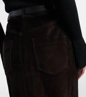 SELF-PORTRAIT Suede Midi Skirt With Buttoned Front