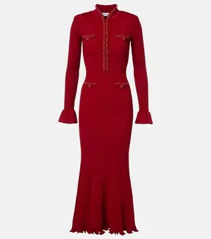 SELF-PORTRAIT Beaded Ribbed-knit Midi Dress
