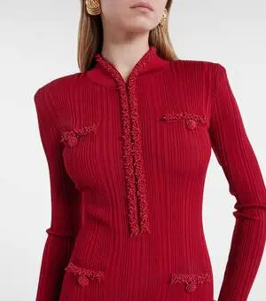 SELF-PORTRAIT Beaded Ribbed-knit Midi Dress