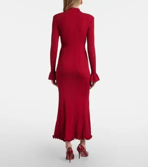 SELF-PORTRAIT Beaded Ribbed-knit Midi Dress
