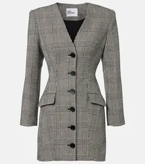 SELF-PORTRAIT Checked Wool-blend Minidress