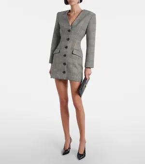 SELF-PORTRAIT Checked Wool-blend Minidress