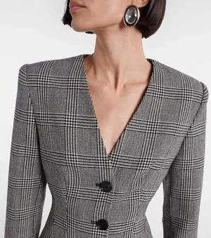SELF-PORTRAIT Checked Wool-blend Minidress