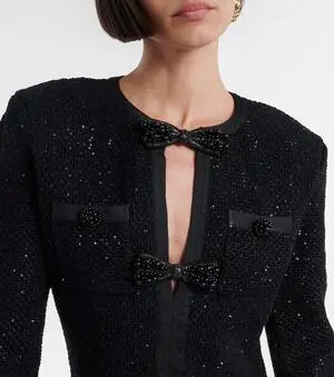 SELF-PORTRAIT Bow-detail Sequined Knitted Minidress