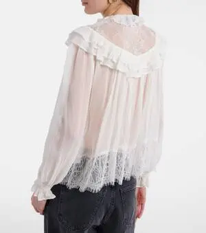 SELF-PORTRAIT Gathered Georgette And Lace Blouse